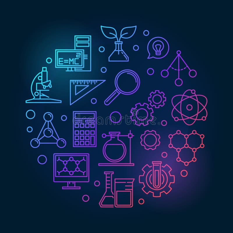 Science Vector Circular Illustration on Dark Background Stock Vector ...