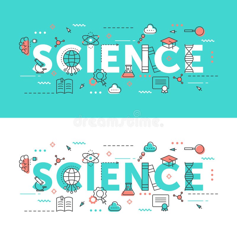 Science Word Thin Line Vector Illustration Set, Flat Infographic ...