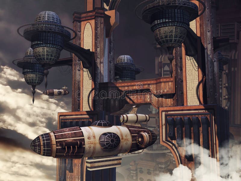 Sciencefictionserrichten Und -Zeppelin Stock Abbildung - Illustration ...