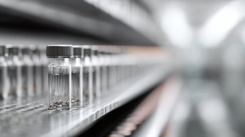 Scientific Array of Vials Containing Solution and Metallic Particles ...