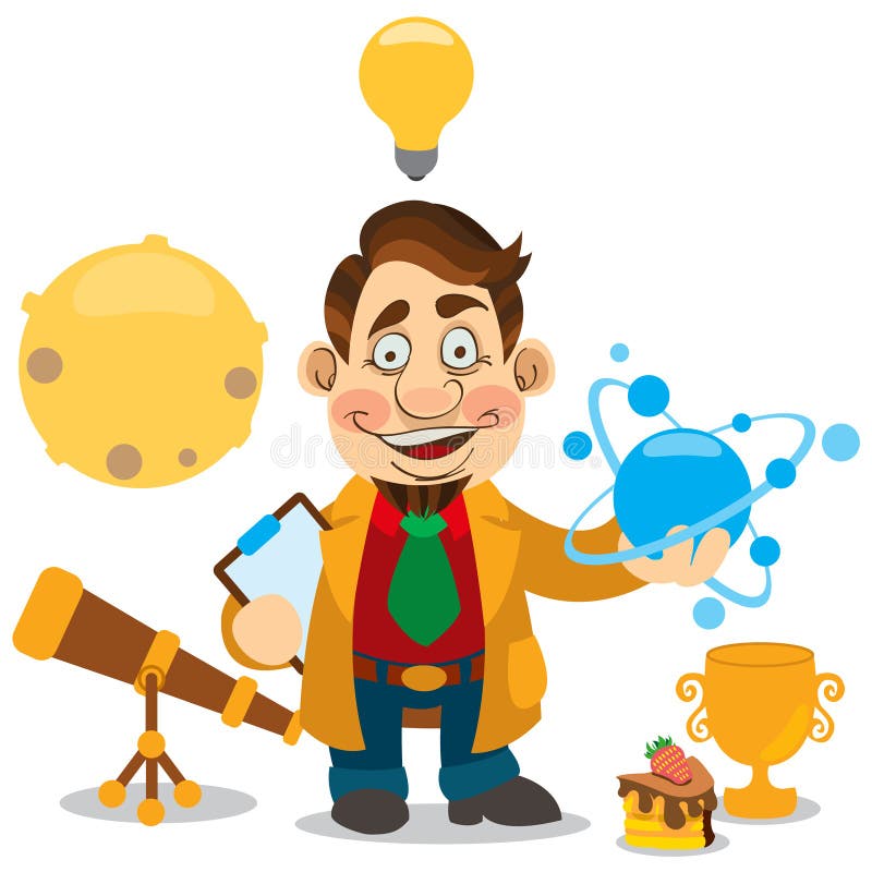 Scientific Atom in Hand in the Laboratory. Cartoon Character Stock ...