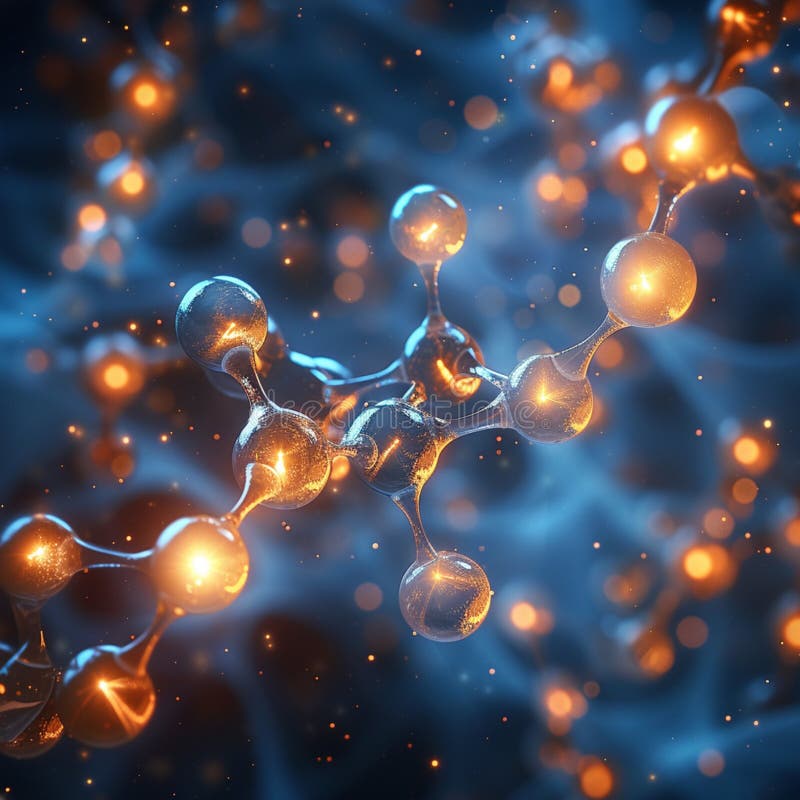Scientific Molecule Structure Featuring Gold Spheres and Turquoise ...