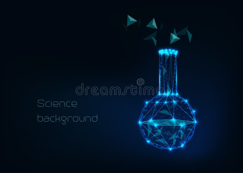 Scientific Background with Low Poly Wireframe Beaker, Tes Tube and ...