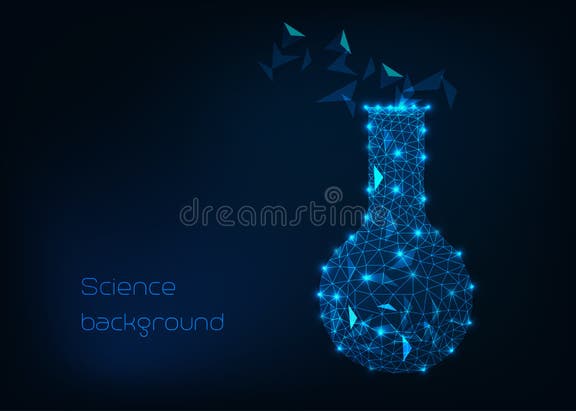 Scientific Background with Low Poly Wireframe Beaker, Tes Tube and ...