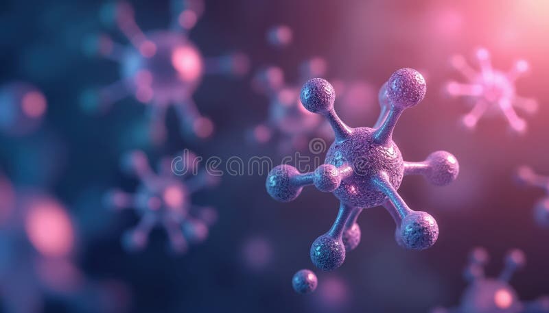 Scientific Banner Features Molecular Structure with Spheres on Purple ...