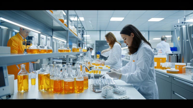 Scientific Beer Production in Modern Lab with Technicians Analyzing ...