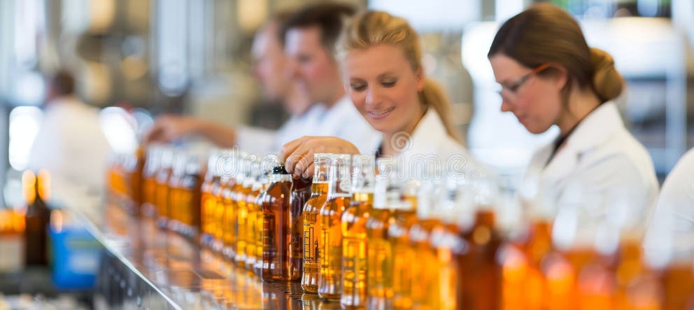 Scientific Beer Production in Sleek Lab with Technicians Analyzing ...