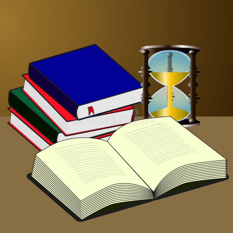 Scientific Books on the Table with Hourglass Stock Image - Image of ...