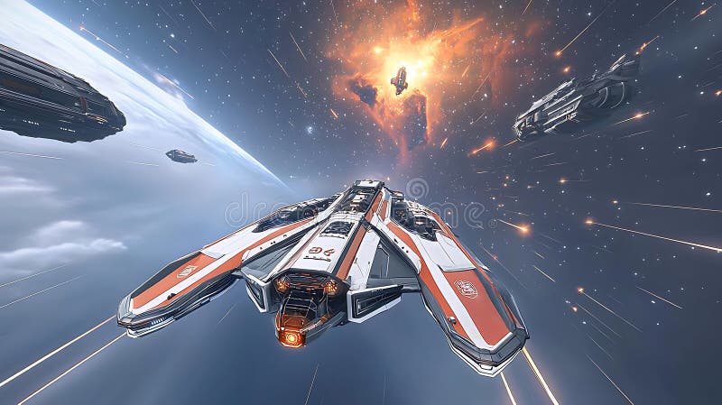 Scientific Breakthroughs Space Exploration. Futuristic Spaceship Flying ...