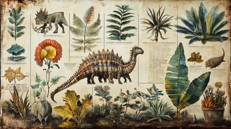 Scientific Chart of Mesozoic-era Plants . Stock Photo - Image of ...