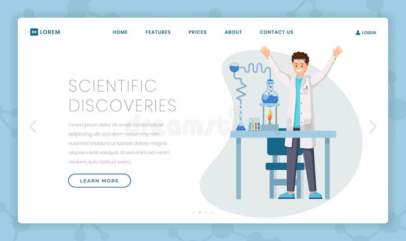 Scientific Discoveries Flat Landing Page Template. Cartoon Scientist ...