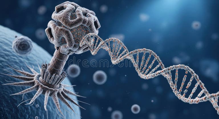 Scientific Discovery Unveiling Dna Structure and Cell Biology in a Microscopic Blue Digital ...