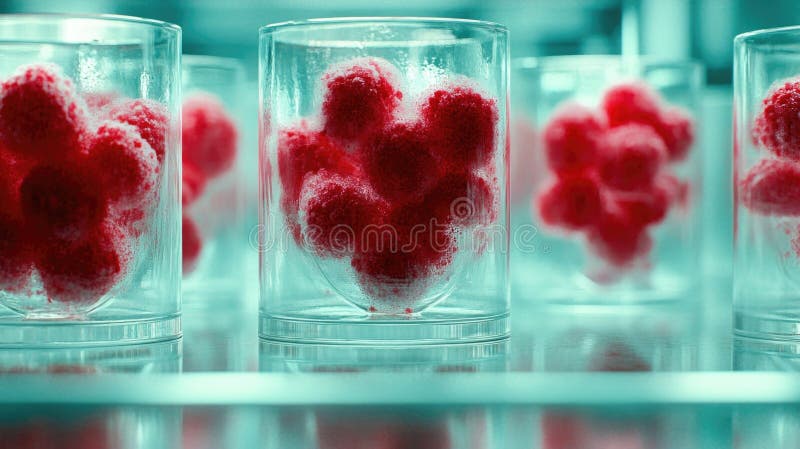 Scientific Display of Vibrant Red Mold Samples in Glass Containers ...