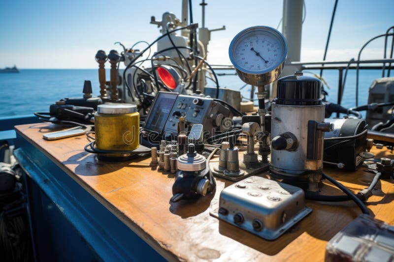 Scientific Equipment on the Deck of a Research Vessel, Close Up Stock ...