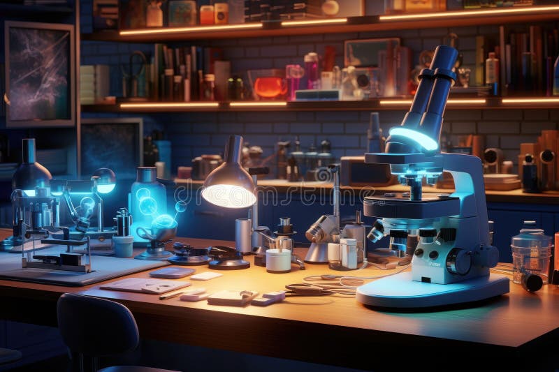 Scientific Equipments Spread on Desk. Generative AI Stock Illustration ...