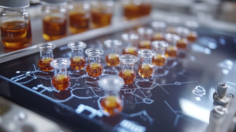 Scientific Experiment with Amber Liquids in Glass Beakers on Digital ...