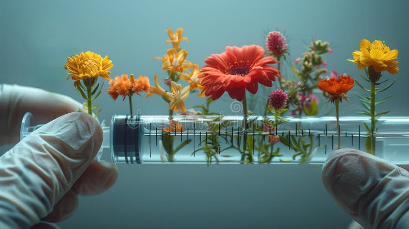 Scientific Experiment with Colorful Flowers Inside a Syringe, Symbolic ...