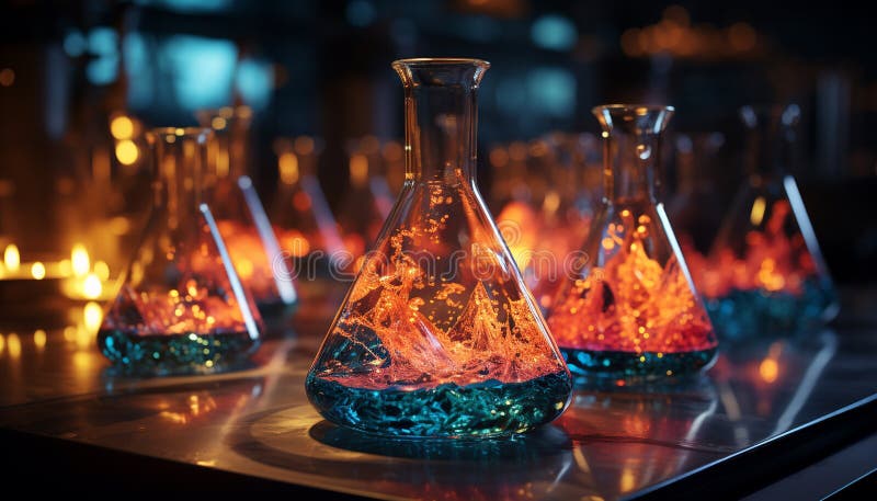 Scientific Experiment Liquid in Beaker, Glass Material, Close Up ...