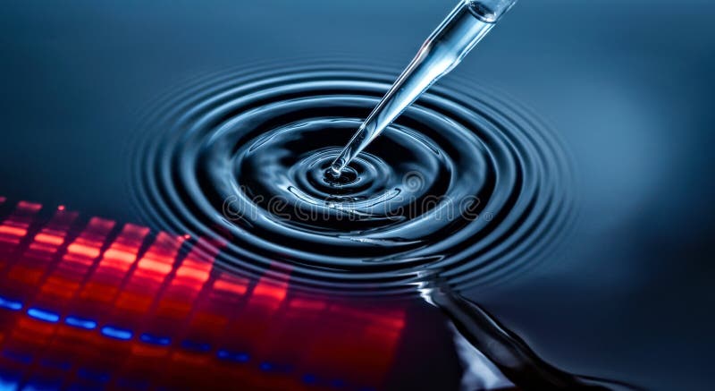 Scientific Experiment: Liquid Drop Creating Ripples in Blue and Red ...