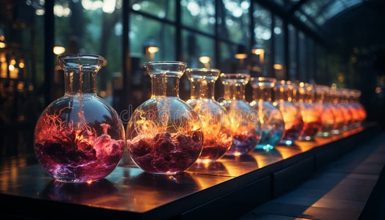 Scientific Experiment Liquid in Glass, Illuminated by Blue Background ...