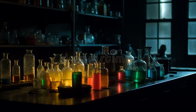 Scientific Experiment Liquid Variation in Glass Bottles on Laboratory ...