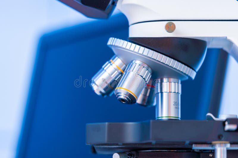 Scientific Experiment in Microbiological Lab. Microscope and Test Tube ...