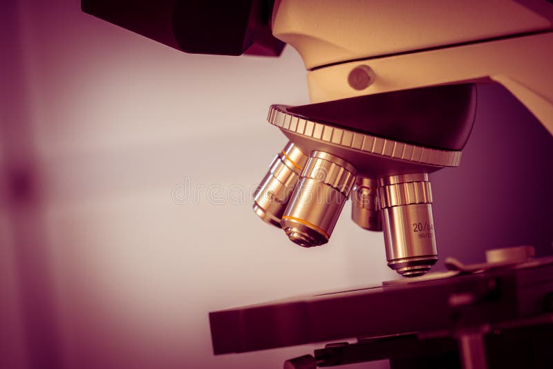 Scientific Experiment in Microbiological Lab. Microscope and Test Tube ...