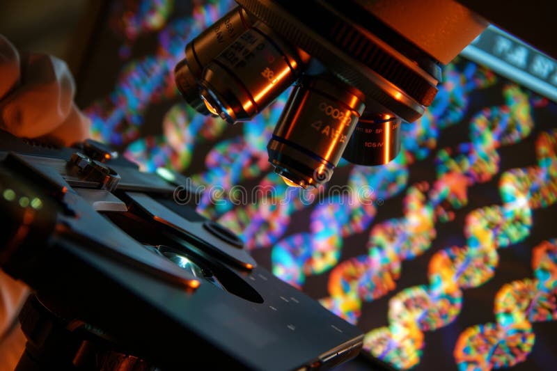 Scientific Exploration Depicted through a Microscope Viewing Colorful ...