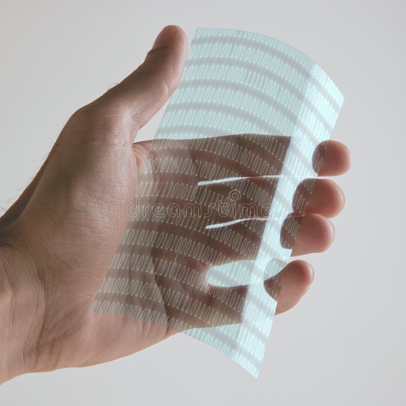 Hand Holding Transparent Future Mobile Phone Made of Graphene. Concept ...