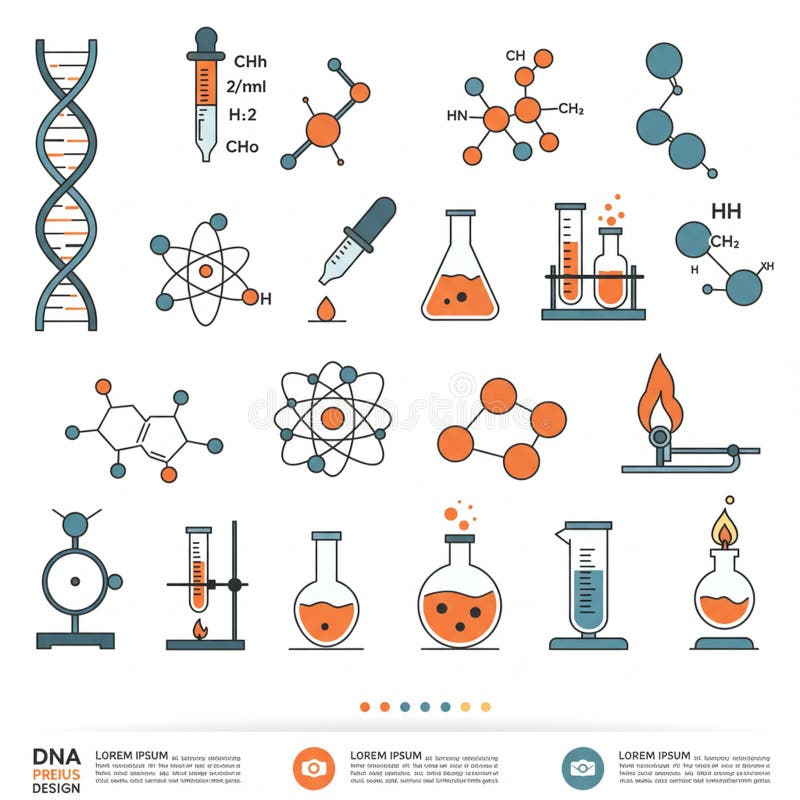 Scientific Illustration Featuring DNA Helix, Molecular Structures, and ...