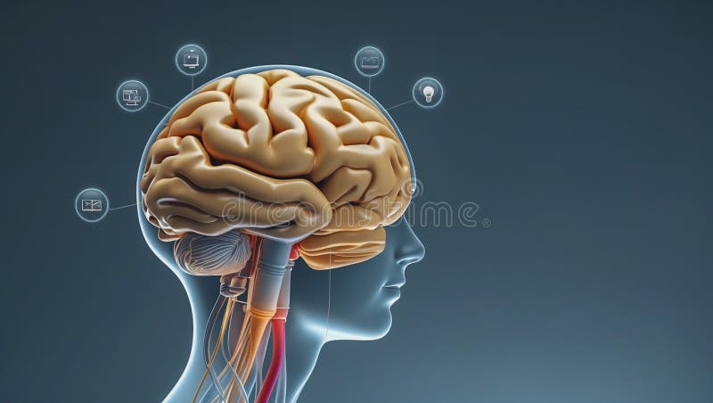 Scientific Illustration of a Human Brain and Neural Network Stock ...