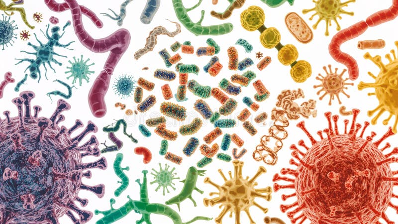 Scientific Illustration Showing Diverse Gut Bacteria Interacting with ...