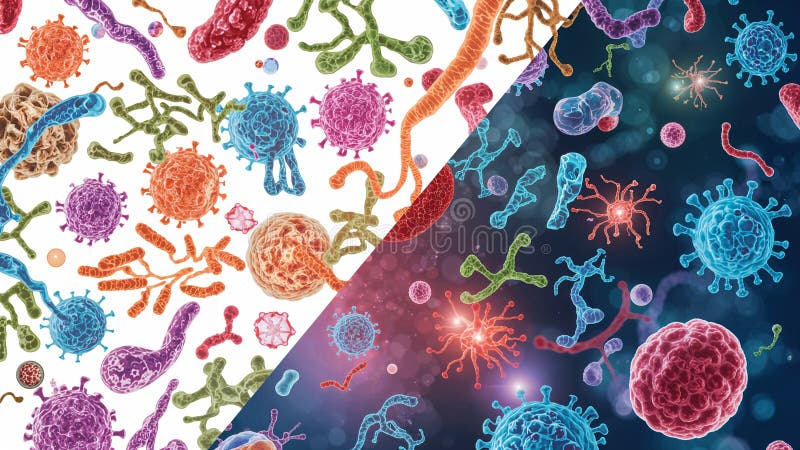 Scientific Illustration Showing Diverse Gut Bacteria Interacting with ...