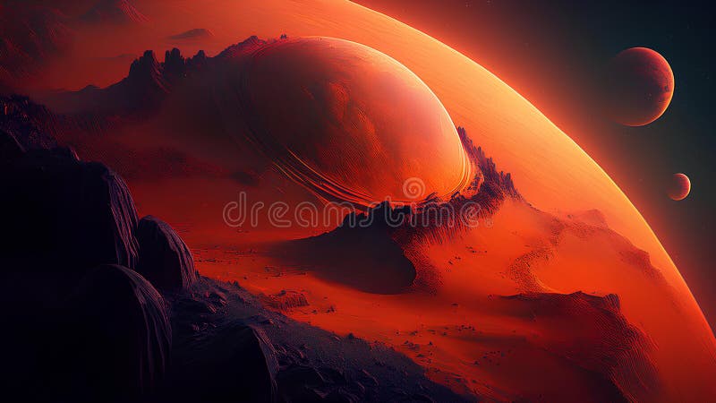 Scientific Illustration of Solar System, Planetary Landscape. Planet Mars, Space Orbit, Space ...