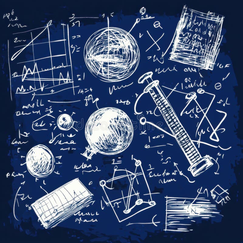 Scientific Illustrations Featuring Graphs Spheres and Mathematical ...