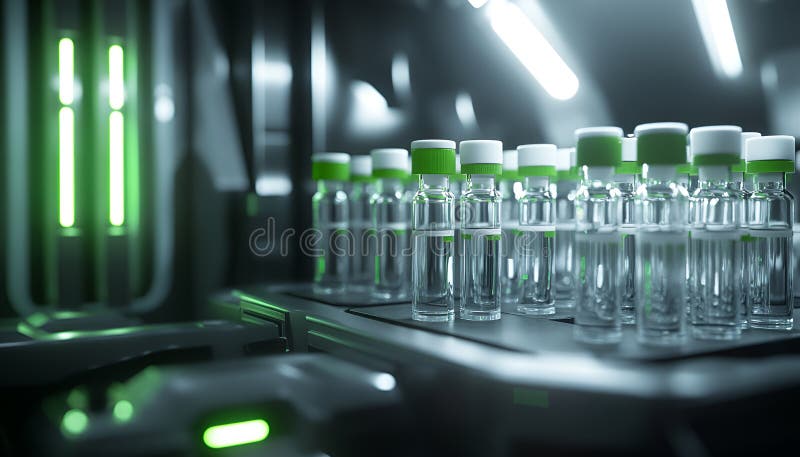 Scientific Laboratory Equipment with Rows of Glass Vials in Controlled ...