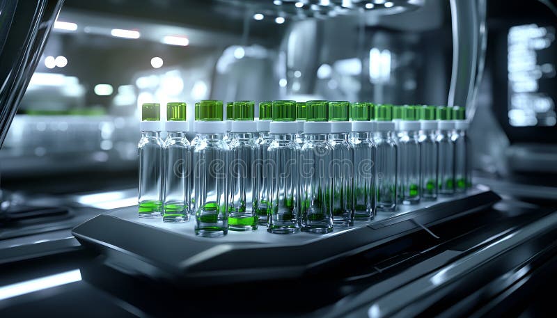 Scientific Laboratory Equipment with Rows of Glass Vials in Controlled ...