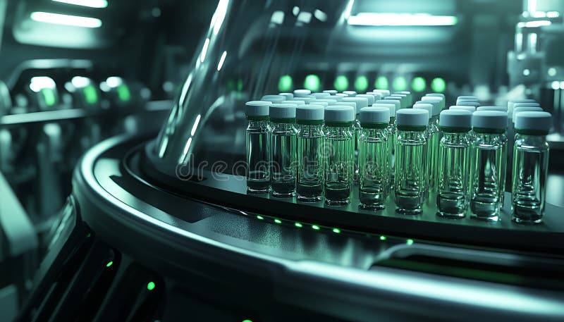 Scientific Laboratory Equipment with Rows of Glass Vials in Controlled ...