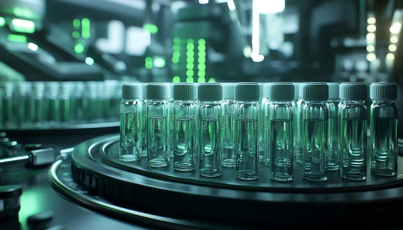 Scientific Laboratory Equipment with Rows of Glass Vials in Controlled ...