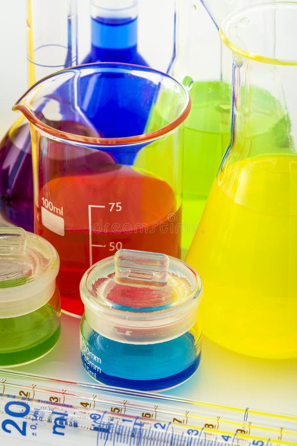 Color laboratory glassware stock image. Image of flask - 26136287