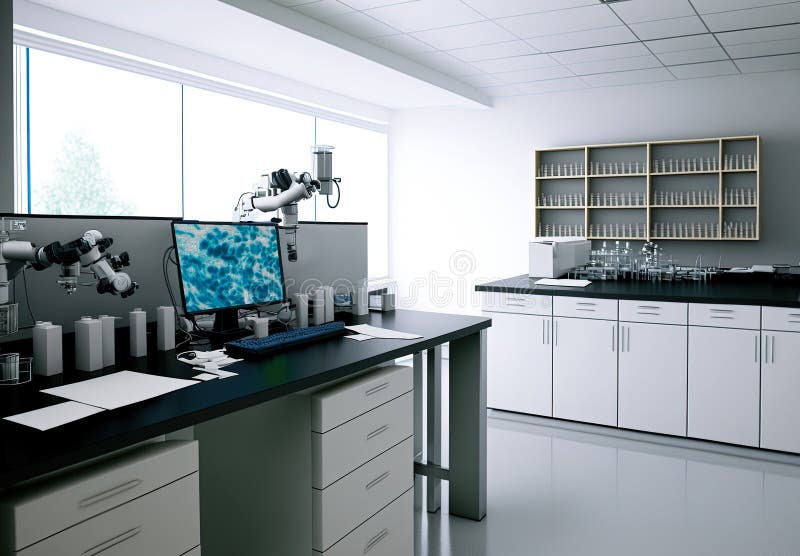 Scientific Laboratory Interior with Digital Microscope, Microscopic ...