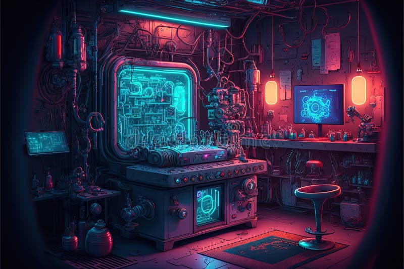 Scientific Laboratory. Machinarium Interior with Intricate Design and ...