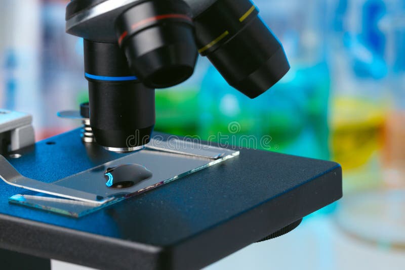 Scientific Laboratory with Microscope and Test Tubes with Samples ...