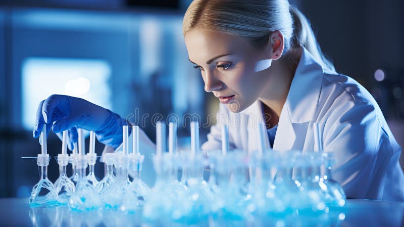 Scientific Laboratory with Scientists Conducting Experiments and ...