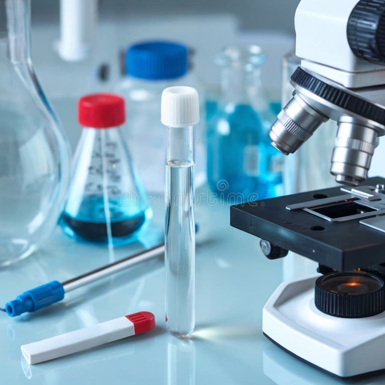 A Scientific Laboratory Setup is Depicted with a Microscope and Several ...