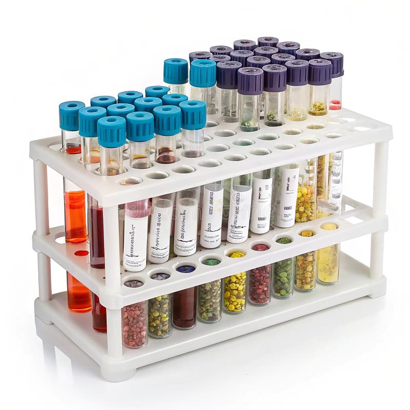 Table Filled with Labeled Lab Sample Vials Stock Illustration ...