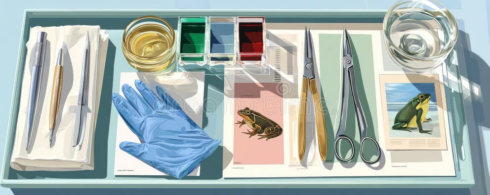Scientific Laboratory Tray with Instruments and Frog Study Materials ...