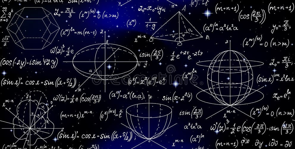 Scientific Math Endless Texture with Formulas on a Starry Space Sky ...