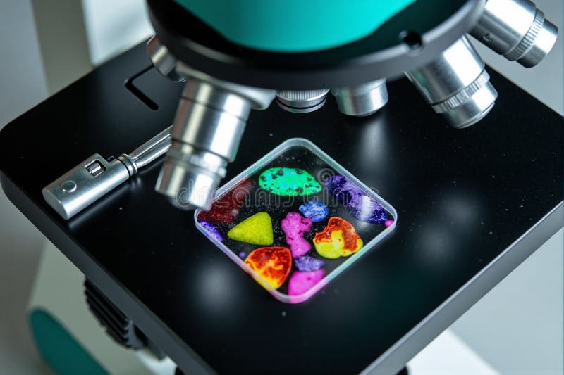 Scientific Microscope Analyzing Colorful Biological Samples in a Petri ...