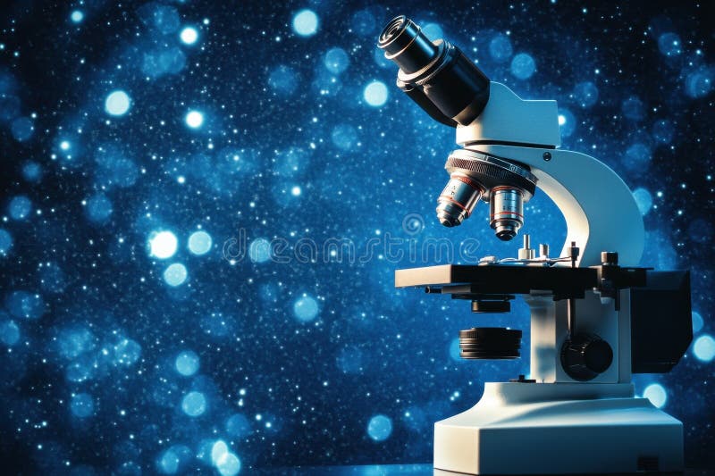 Scientific Microscope on a Blue Background with Bokeh Effect during a ...